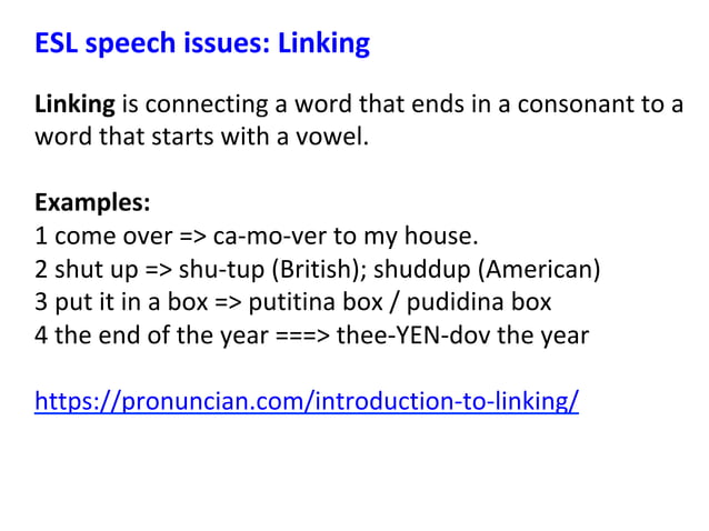 GRIPS speech workshop 1 2019: pausing and linking (pdf) | PPT