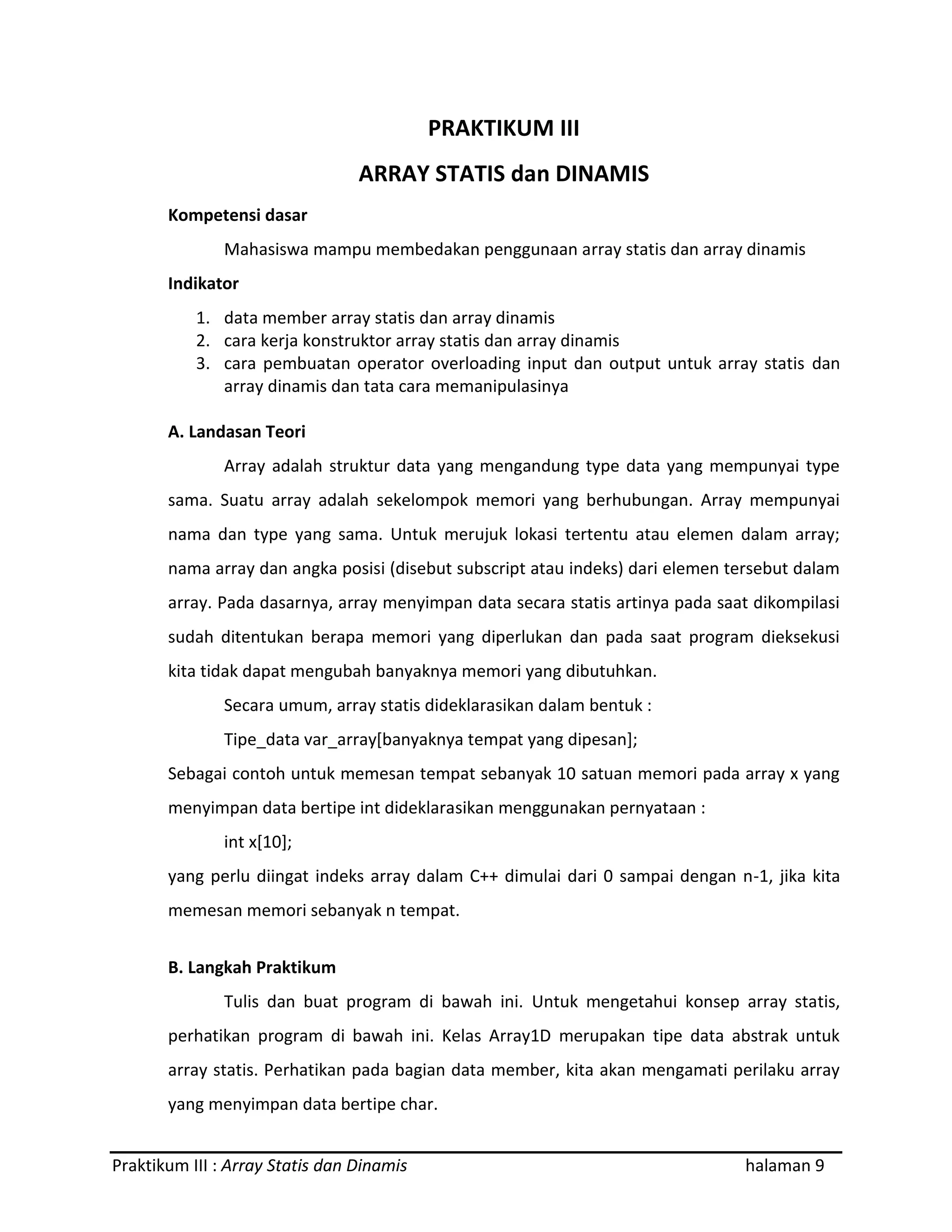75ery6e5y03 praktikum iii_array_statis_dan_dinamis | PDF
