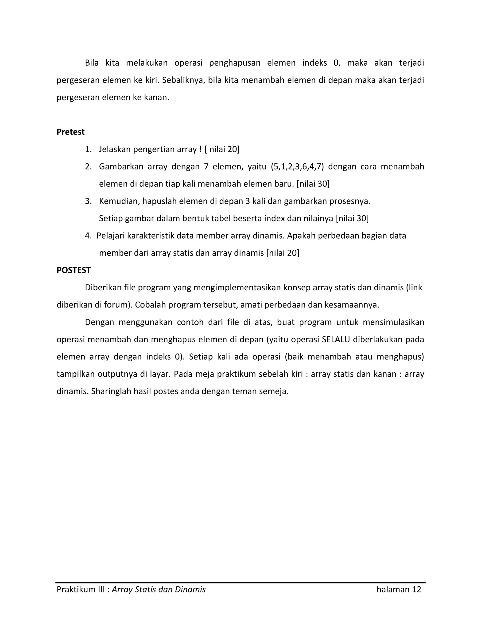 75ery6e5y03 praktikum iii_array_statis_dan_dinamis | PDF