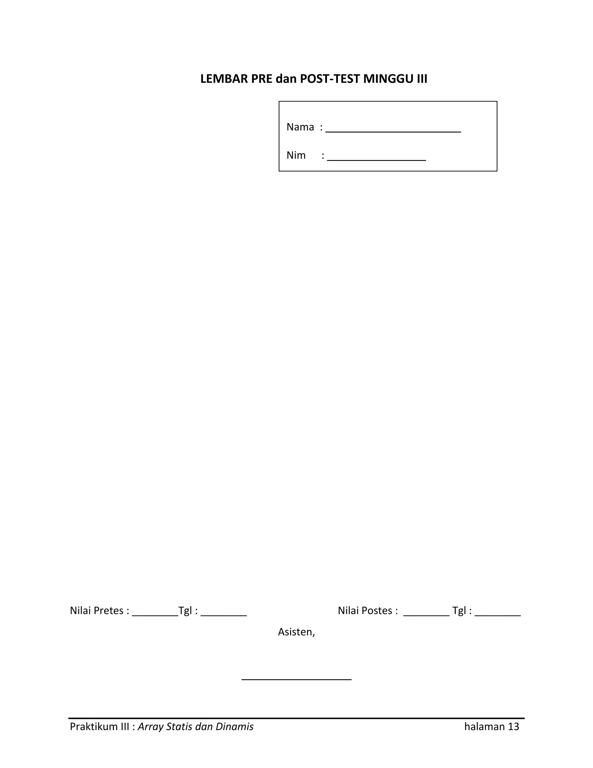 75ery6e5y03 praktikum iii_array_statis_dan_dinamis | PDF