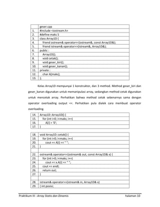 75ery6e5y03 praktikum iii_array_statis_dan_dinamis | PDF