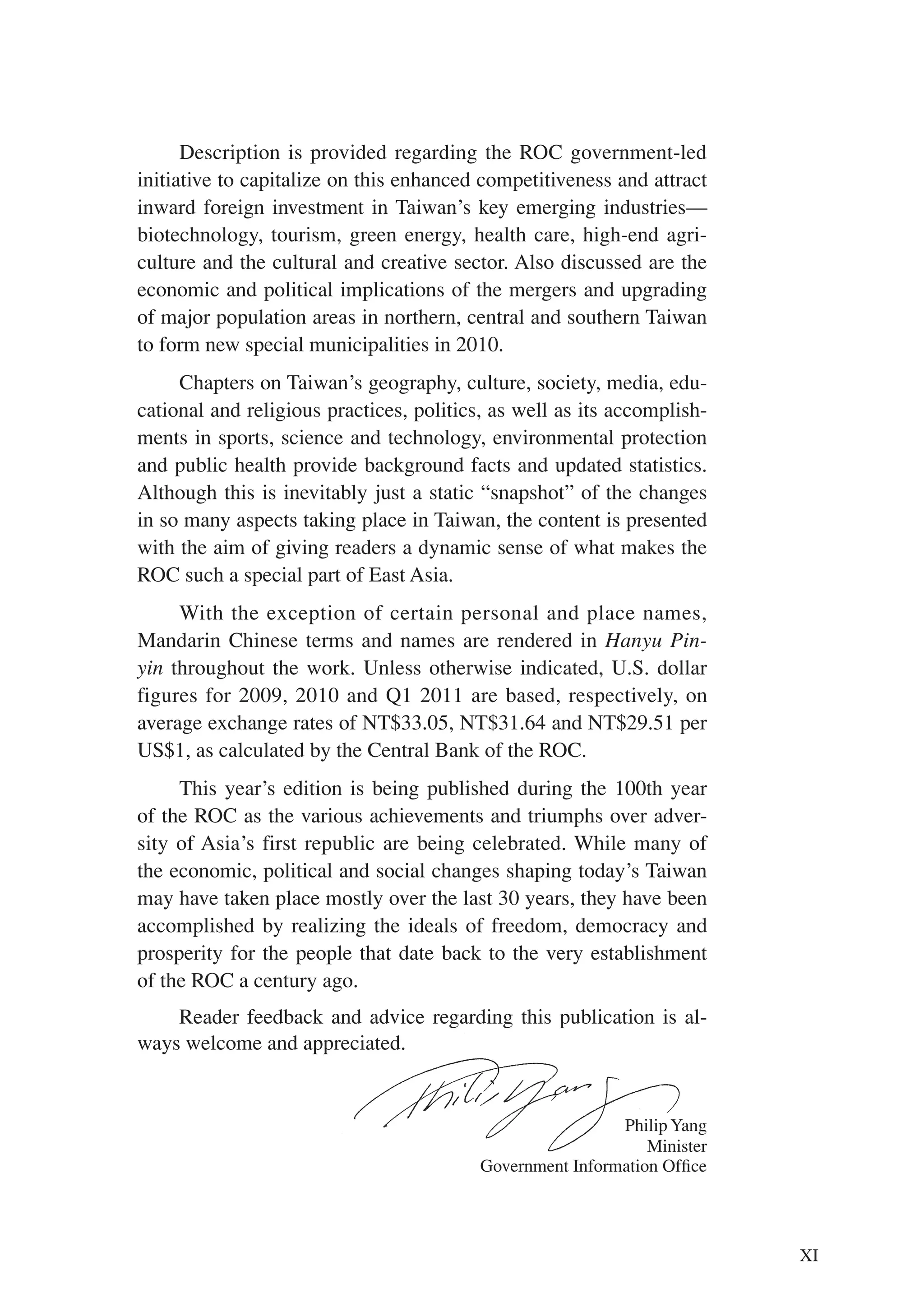 ROC (Taiwan) Yearbook 2011 03preface | PDF