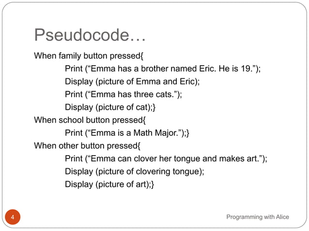 Programming with Alice - The Coding Process/Cycle | PPTX