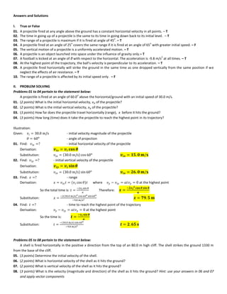 Physics 2 LT3: Projectile Motion Solutions | DOCX