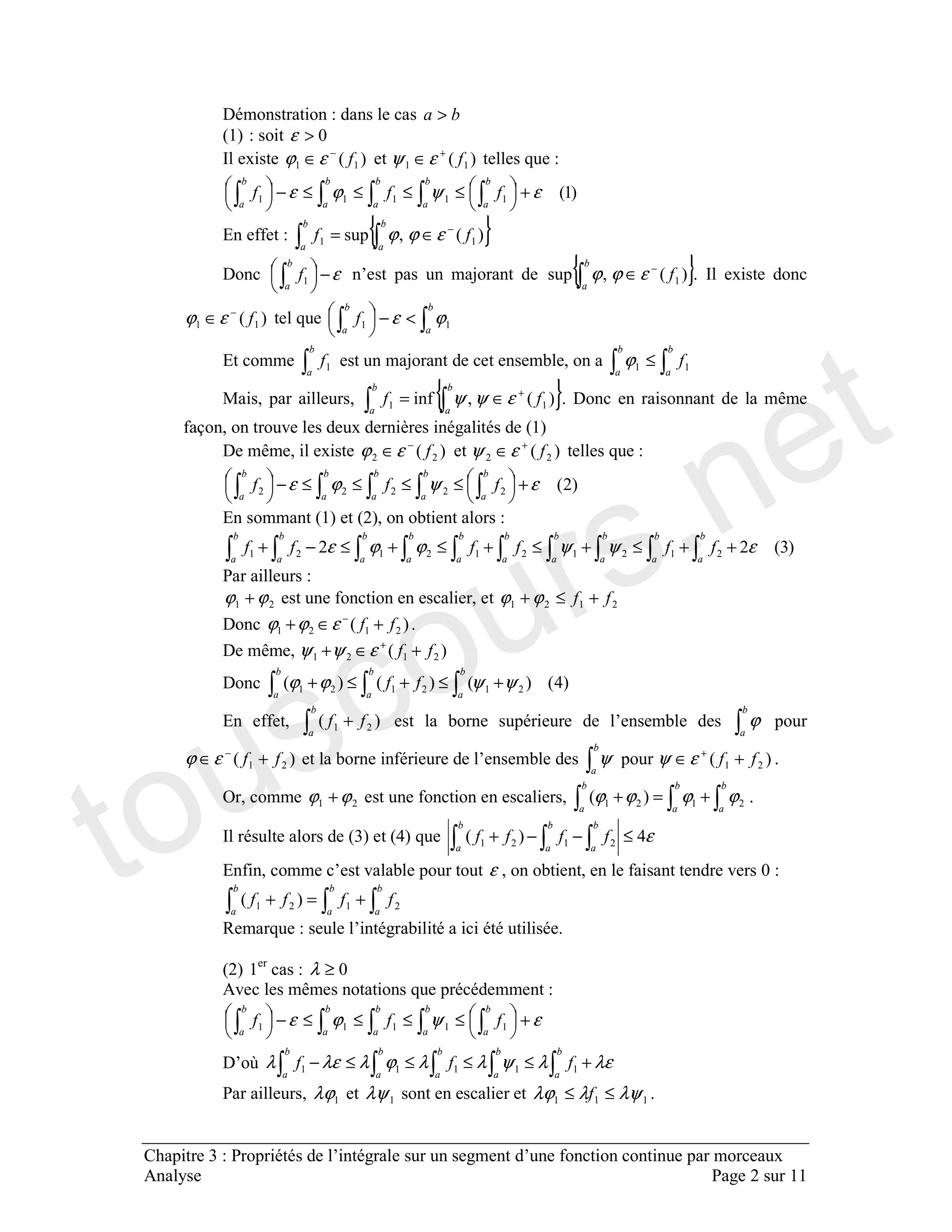 03 propriétés de l'intégrale sur un segment d'une fonction continue | PDF