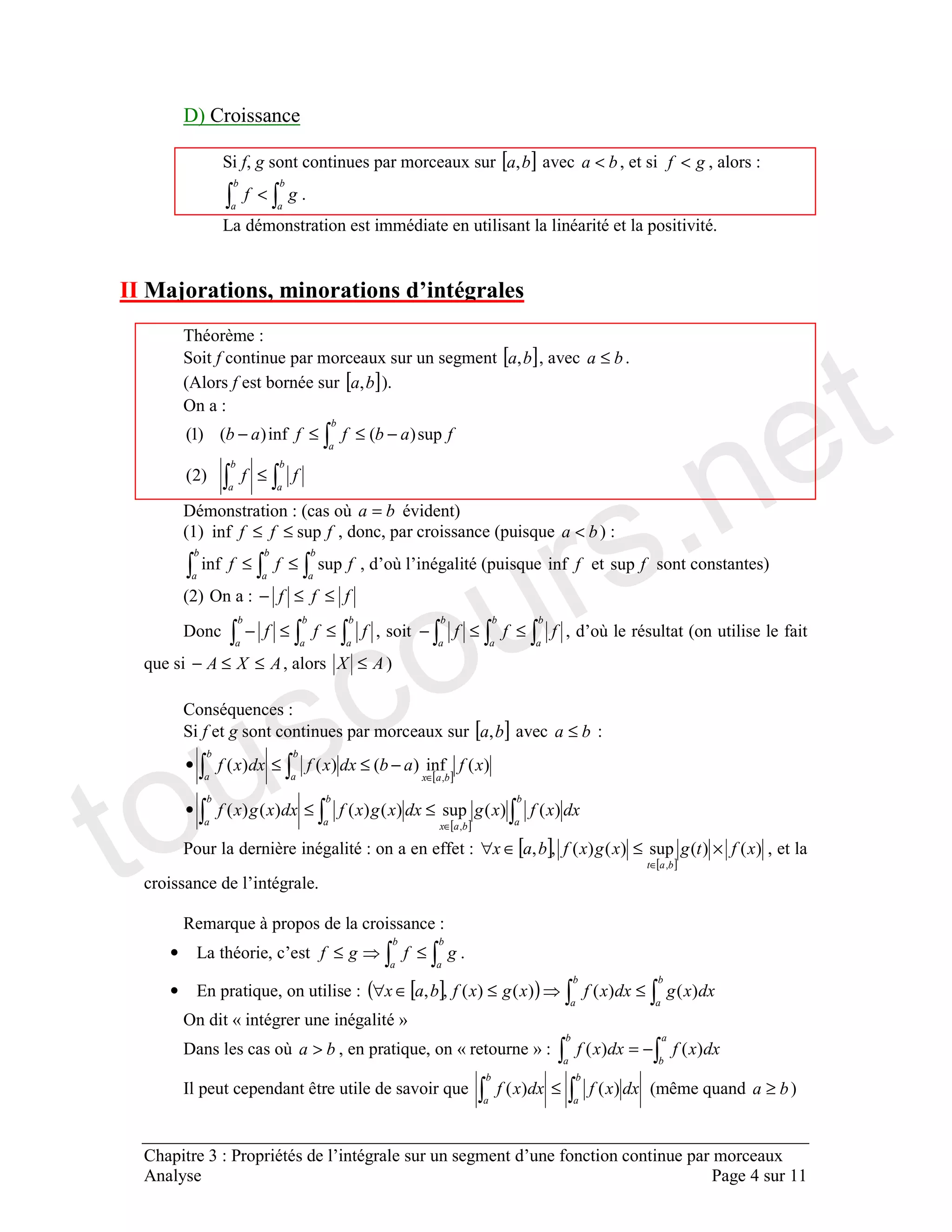 03 propriétés de l'intégrale sur un segment d'une fonction continue | PDF