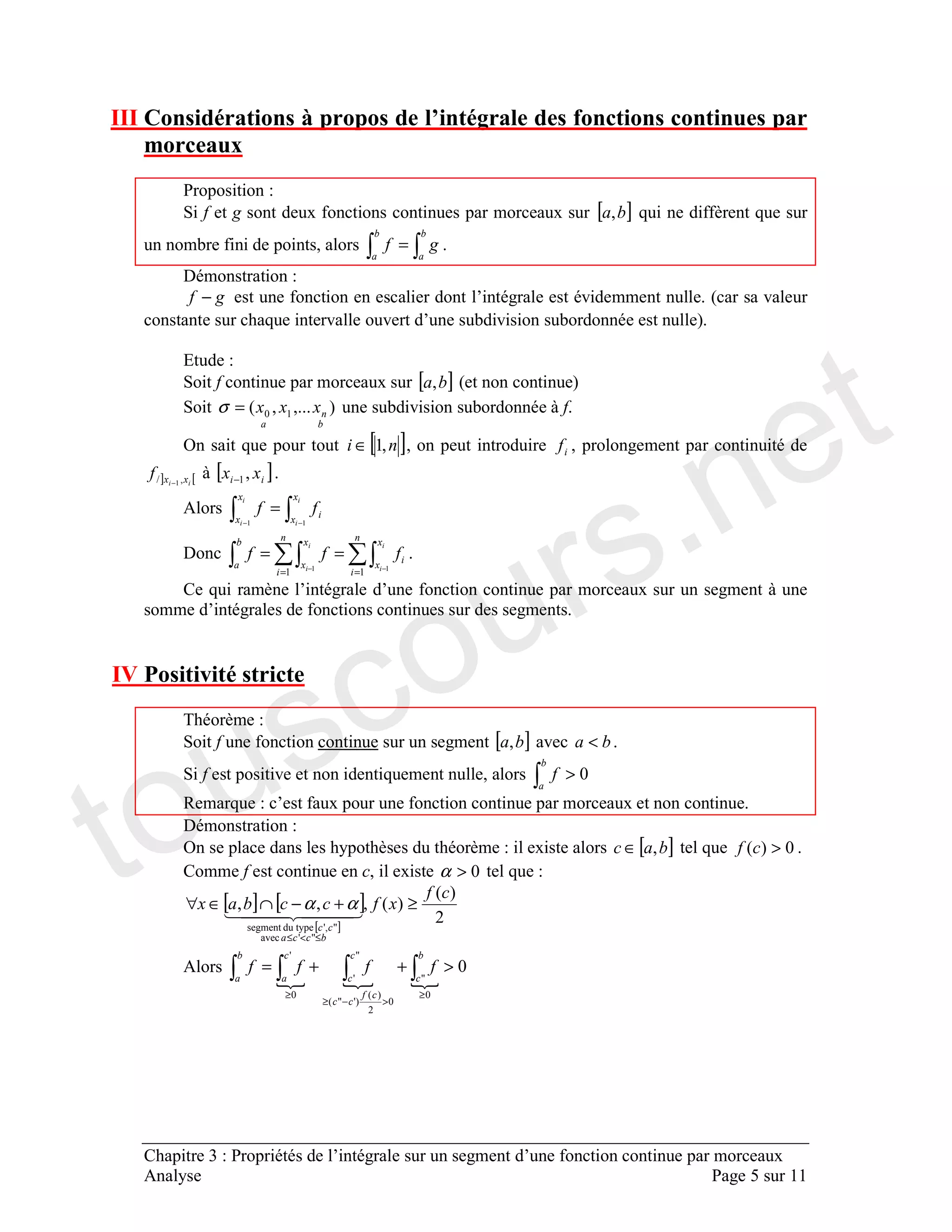 03 propriétés de l'intégrale sur un segment d'une fonction continue | PDF