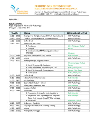Daftar Hadir & Rundown Acara RAKERDA PBMTI MPD Purbalingga | PDF