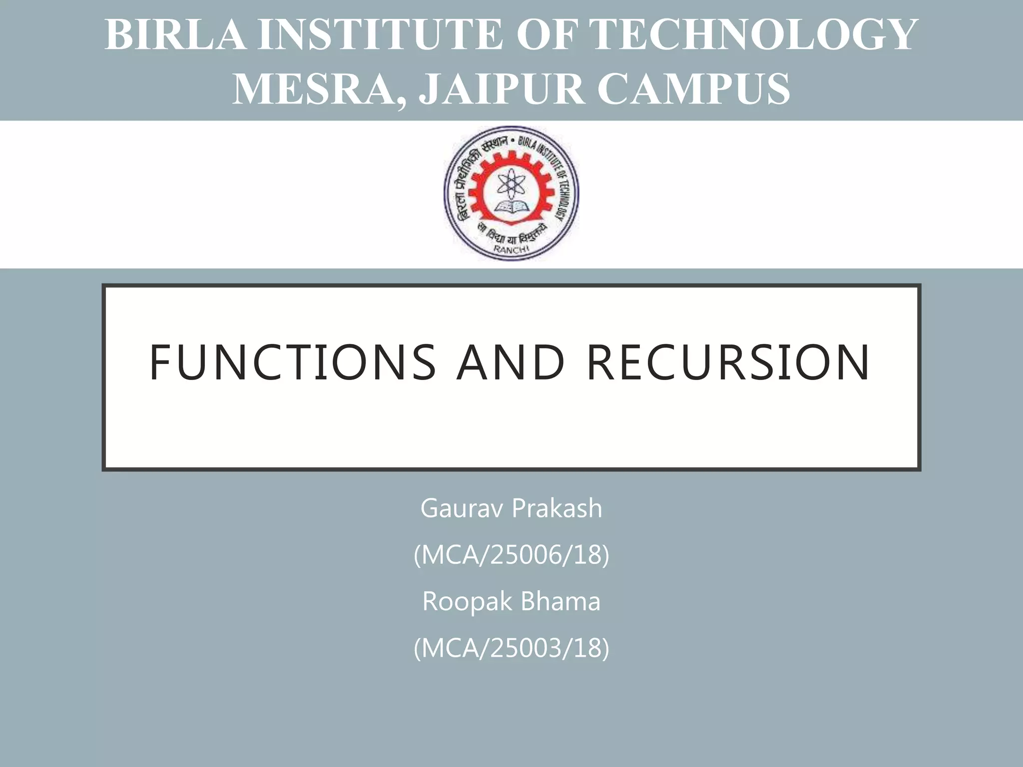 Function & Recursion | PPT