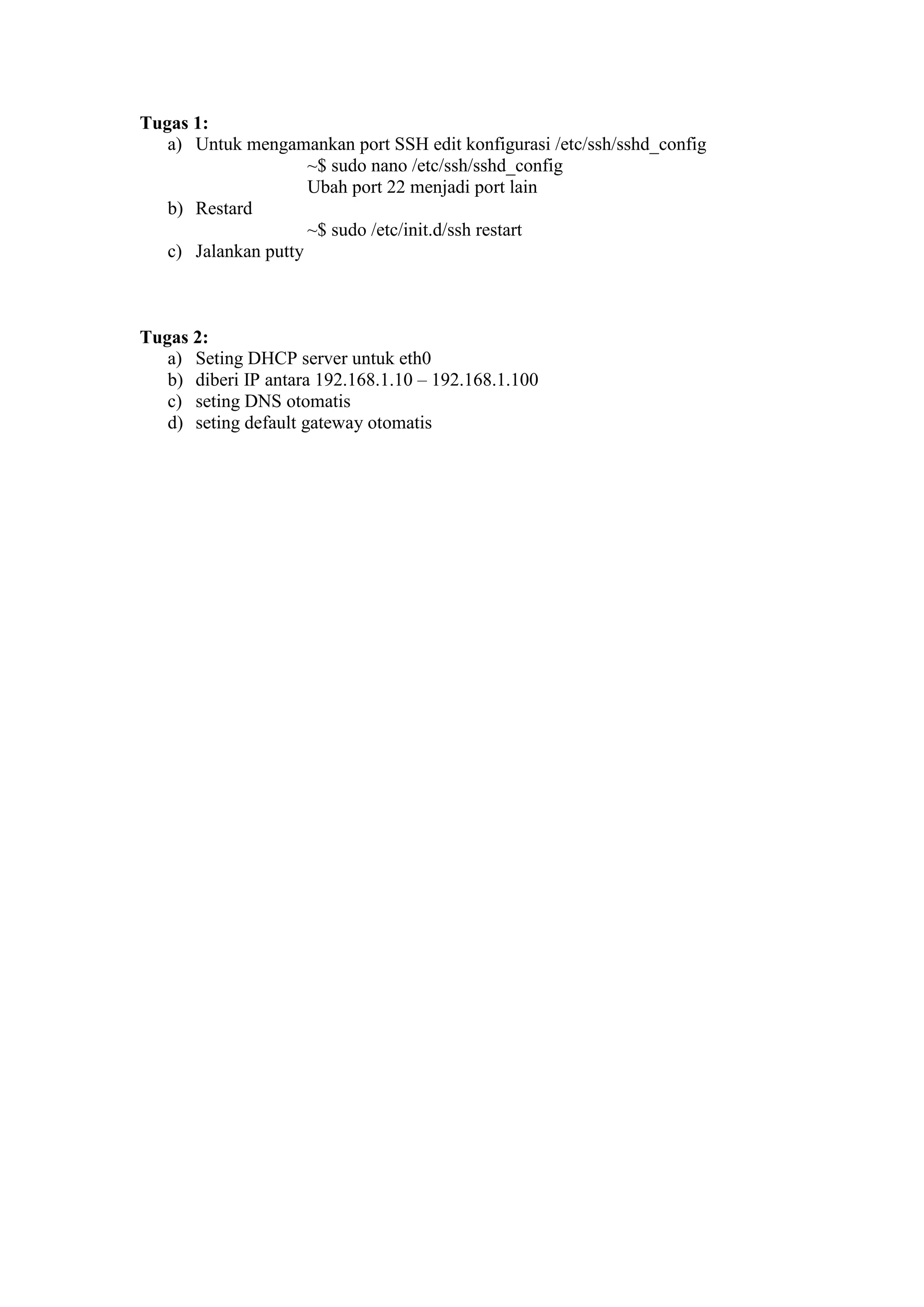 03 seting ssh,network,dhcp server(revisi) | PDF