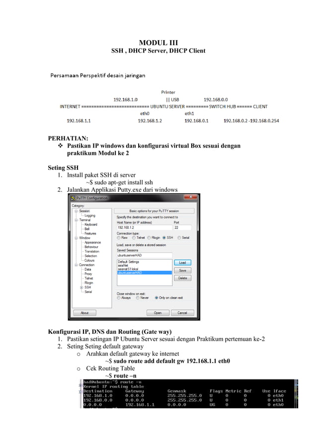 03 seting ssh,network,dhcp server(revisi) | PDF