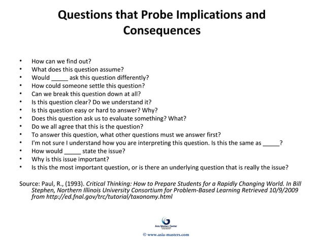 CRITICAL THINKING PROBING QUESTIONS AND TUTORING CYCLE | PPT
