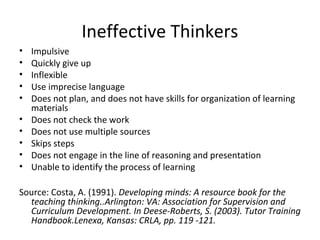 CRITICAL THINKING PROBING QUESTIONS AND TUTORING CYCLE | PPT