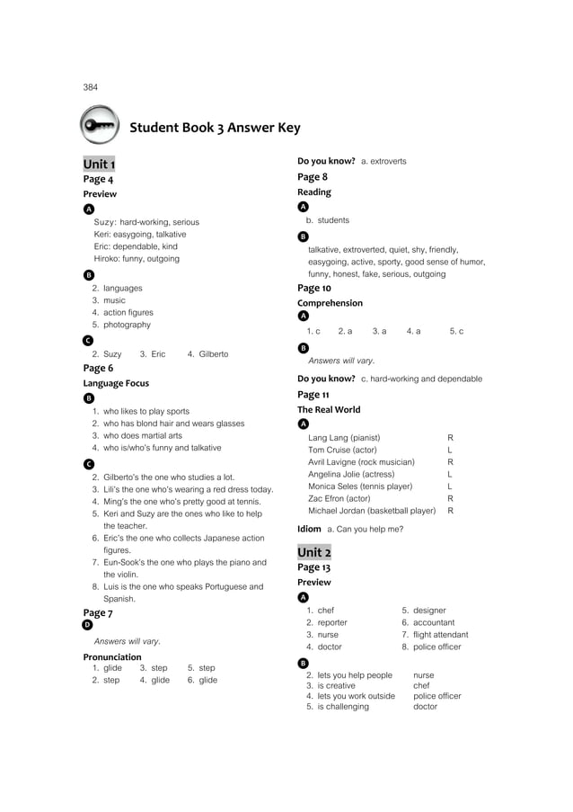 Time Zone M.3 Student Book Answer Keys | PDF