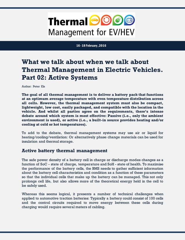 Active Thermal Management Systems in Electric Vehicles | PDF ...