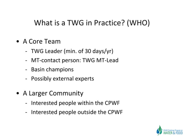 Introduction to the CPWF Topic Working Groups | PPT