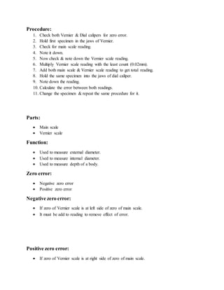 How to use Vernier Caliper and how to take measurement from it. | DOCX