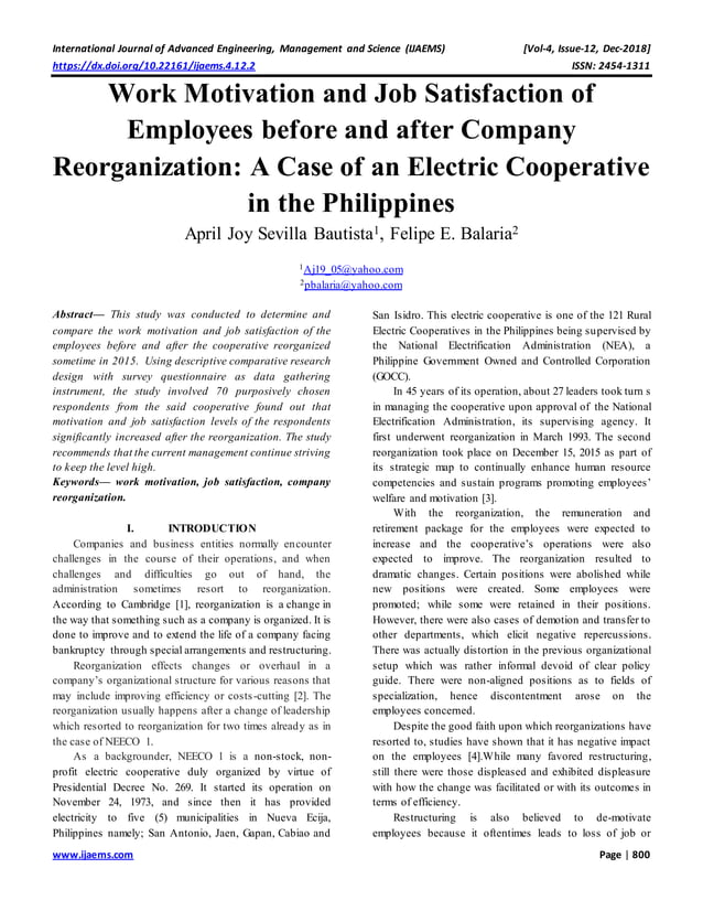 Work Motivation and Job Satisfaction of Employees before and after ...