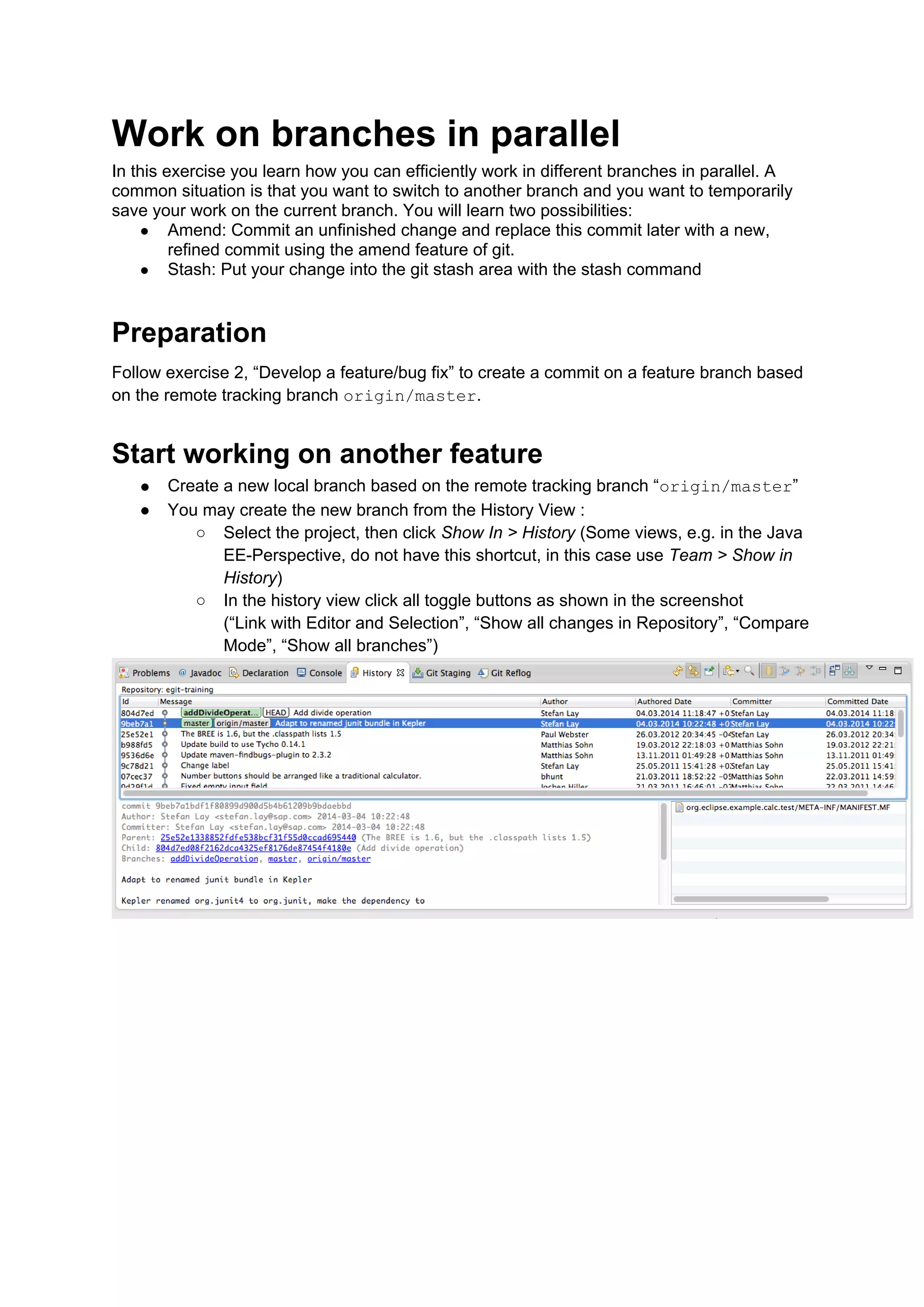 Git Tutorial Eclipsecon France 2014 Git Exercise 03 Work On