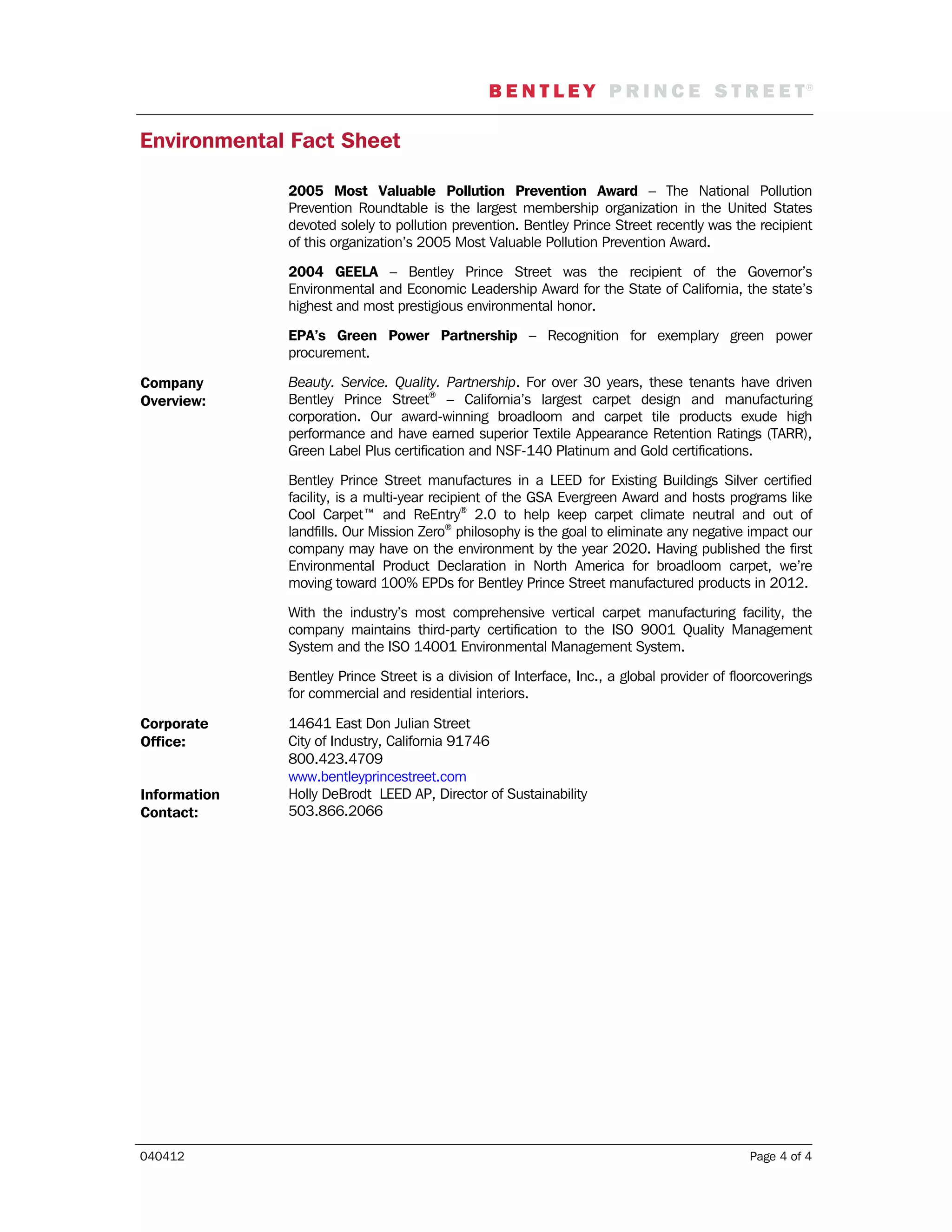 Bentley Prince Street Environmental Fact Sheet | PDF | Green Solutions ...