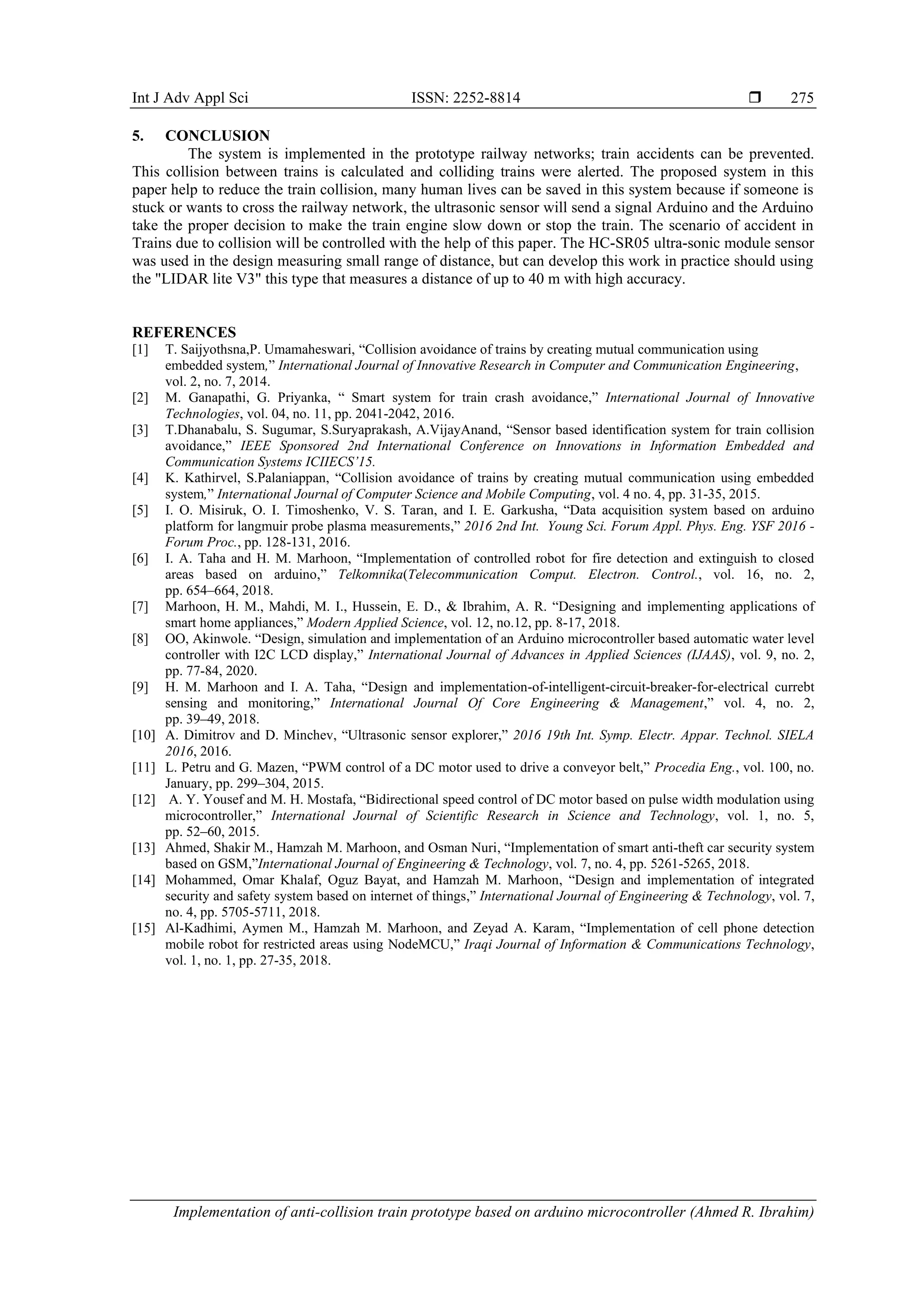 Implementation of anti-collision train prototype based on arduino microcontroller | PDF