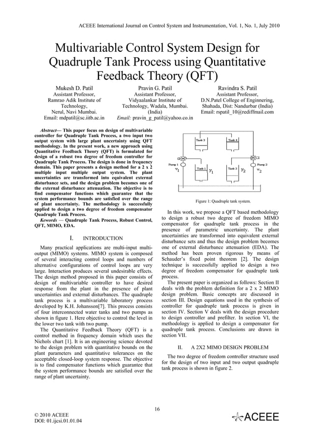 Multivariable Control System Design for Quadruple Tank Process using Quantitative Feedback ...