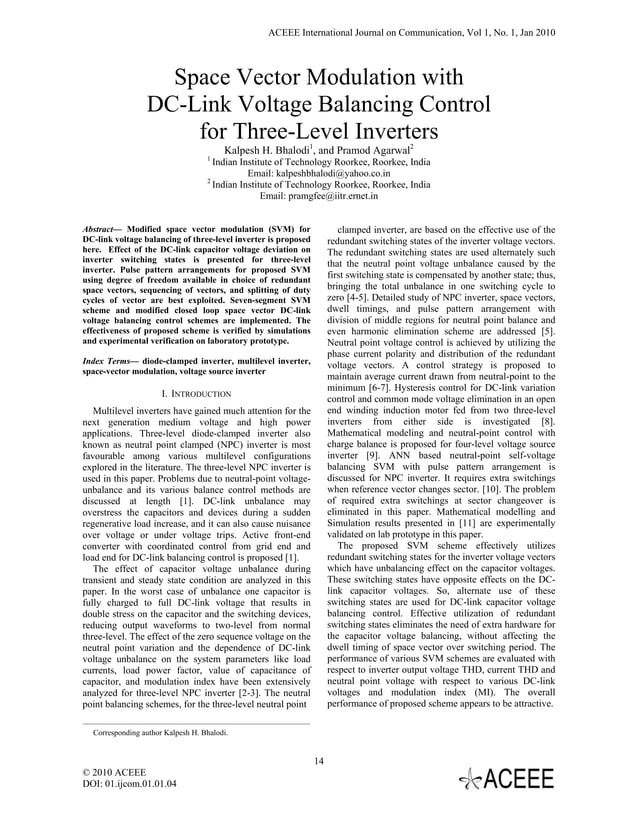 Space Vector Modulation with DC-Link Voltage Balancing Control for Three-Level Inverters | PDF