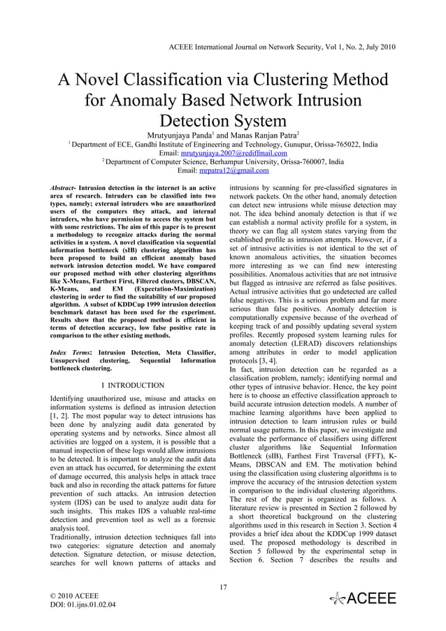 A Novel Classification via Clustering Method for Anomaly Based Network Intrusion Detection ...