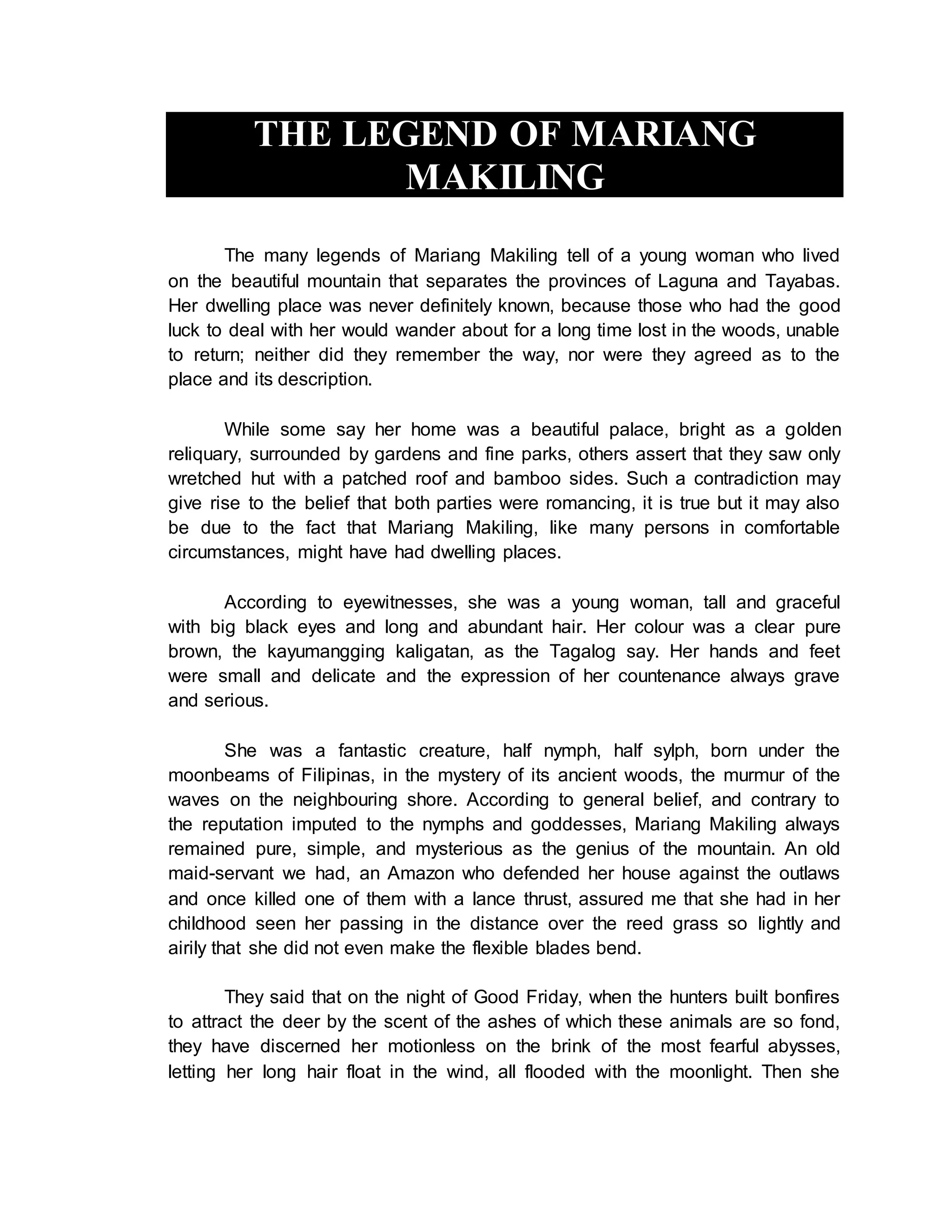 The Legend of Mariang Makiling | DOCX