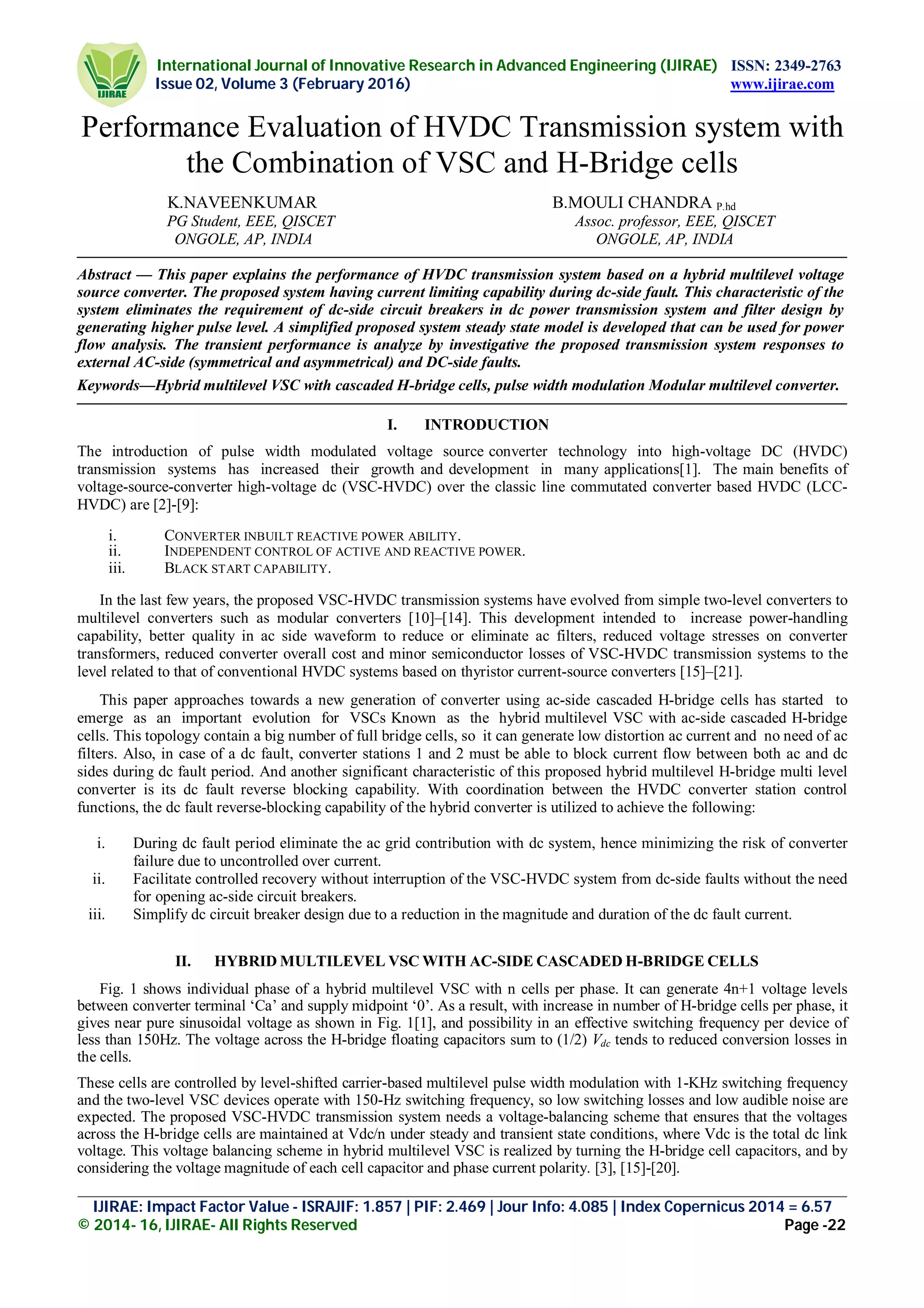 Performance Evaluation of HVDC Transmission system with the Combination of VSC and H-Bridge ...