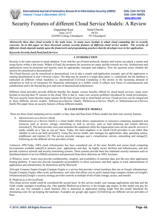 Security Features of different Cloud Service Models: A Review | PDF