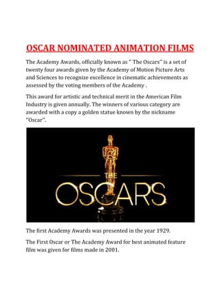 OSCAR NOMINATED ANIMATION FILMS | PDF