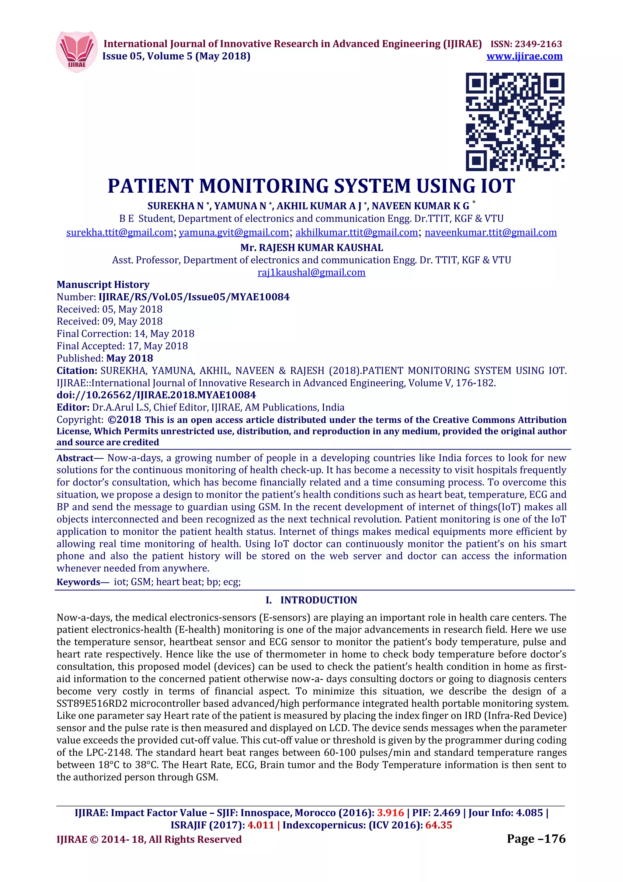 PATIENT MONITORING SYSTEM USING IOT | PDF