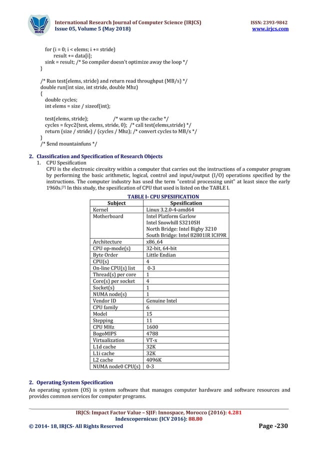 PERFORMANCE MEASUREMENT ANALYSIS OF RANDOM ACCESS MEMORY, L2 CACHE AND L1 CACHE ON X86 ...