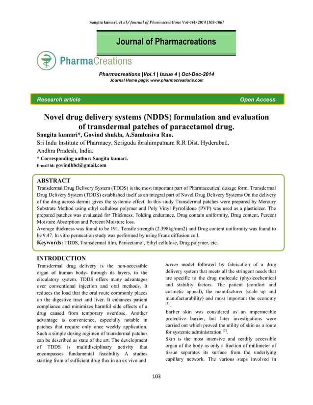 Novel drug delivery systems (NDDS) formulation and evaluation of ...