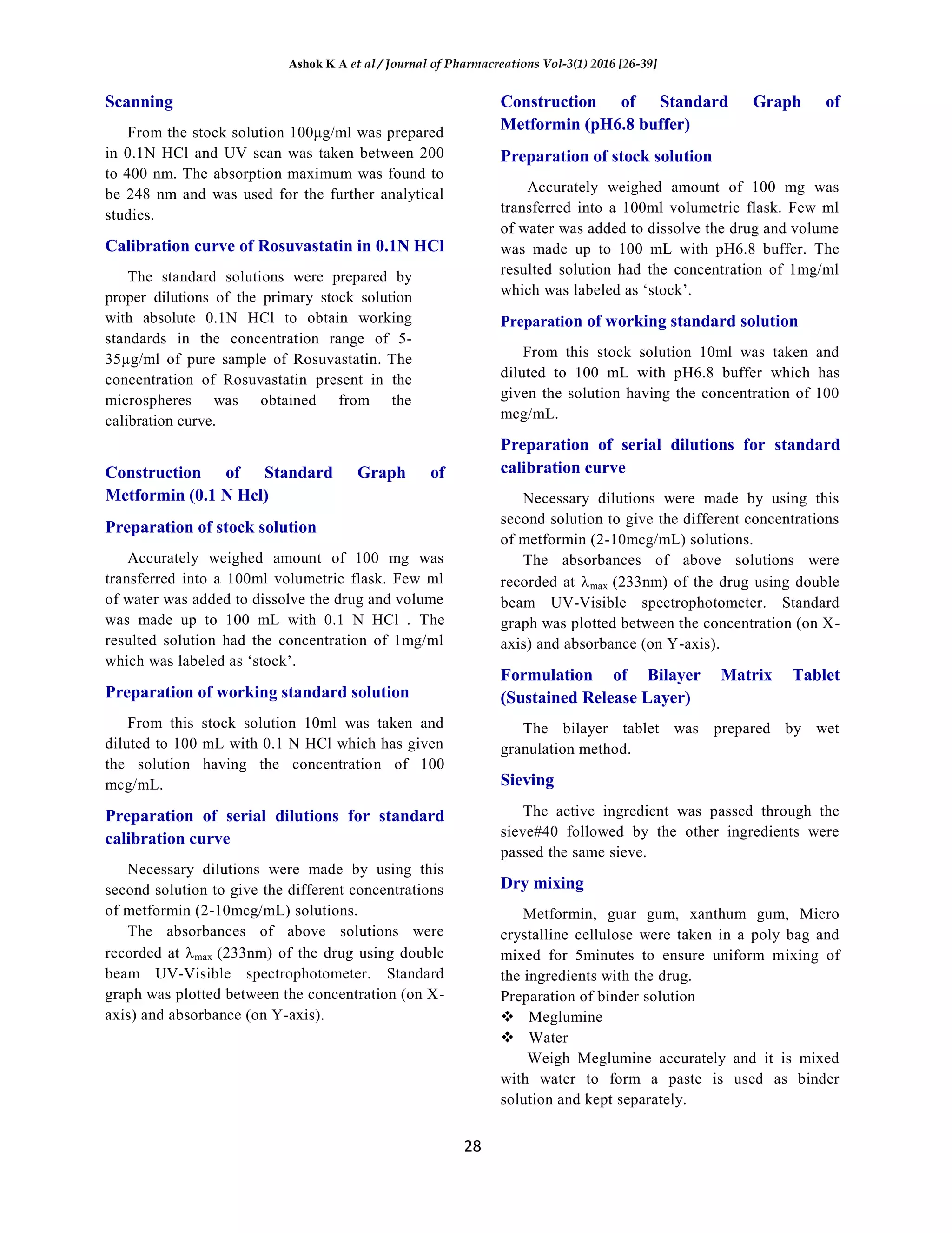 Formulation and evaluation of metformin and rosuvastatin bilayered ...