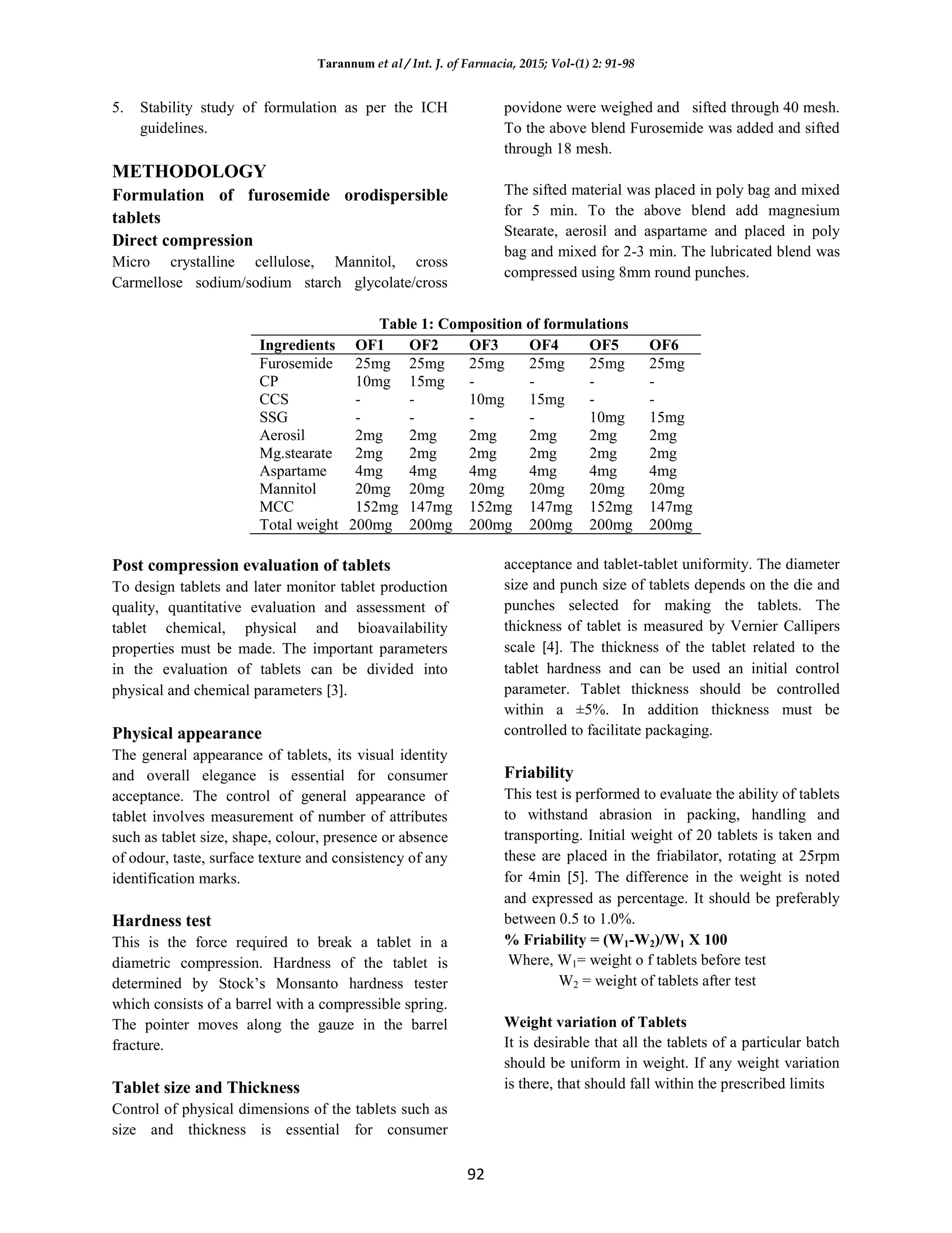 Formulation And Evaluation Of Furosemide Oral Dispersible Tablets Pdf Skin Care Beauty