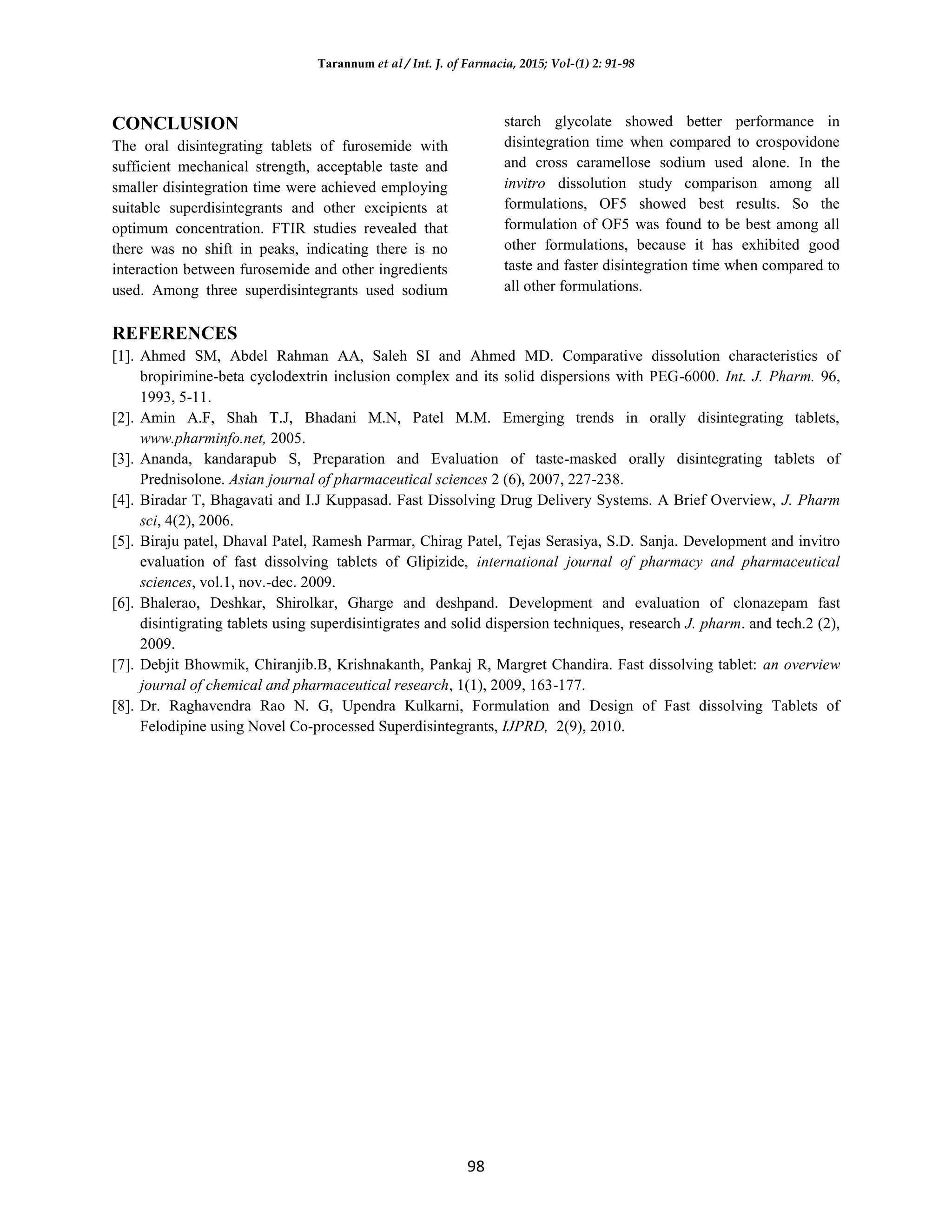 Formulation And Evaluation Of Furosemide Oral Dispersible Tablets Pdf Skin Care Beauty