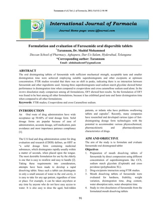 Formulation and evaluation of Furosemide oral dispersible tablets | PDF ...