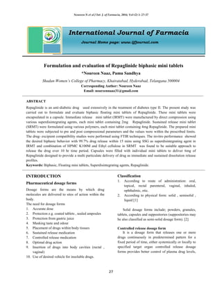 Formulation and evaluation of Repaglinide biphasic mini tablets | PDF