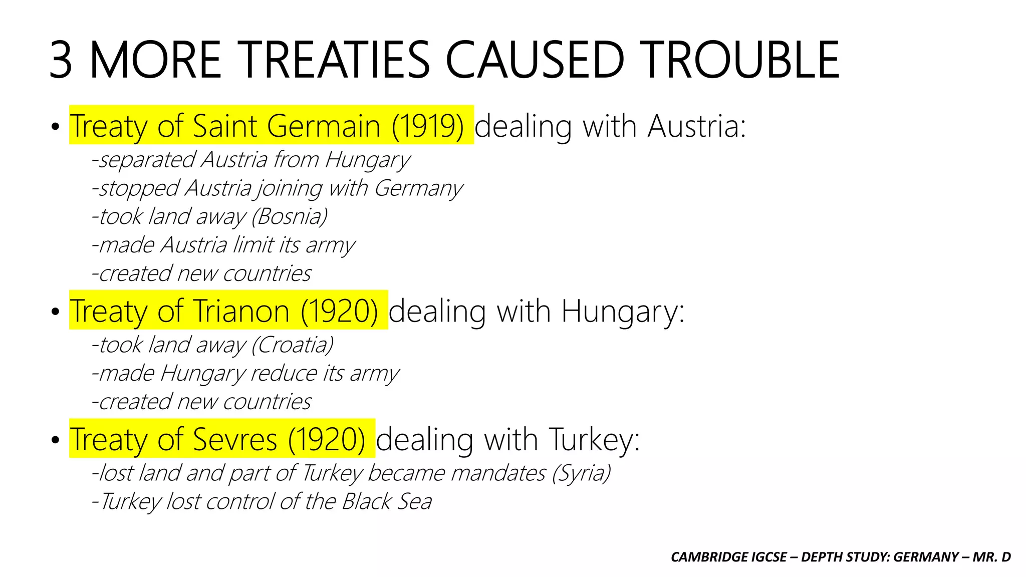 IGCSE REVISION - PEACE TREATIES: THE OTHER TREATIES | PPTX