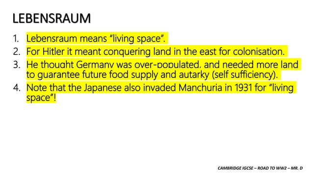 HISTORY IGCSE CONTENT - 20TH CENTURY OPTION - THE ROAD TO WW2: HITLER'S ...