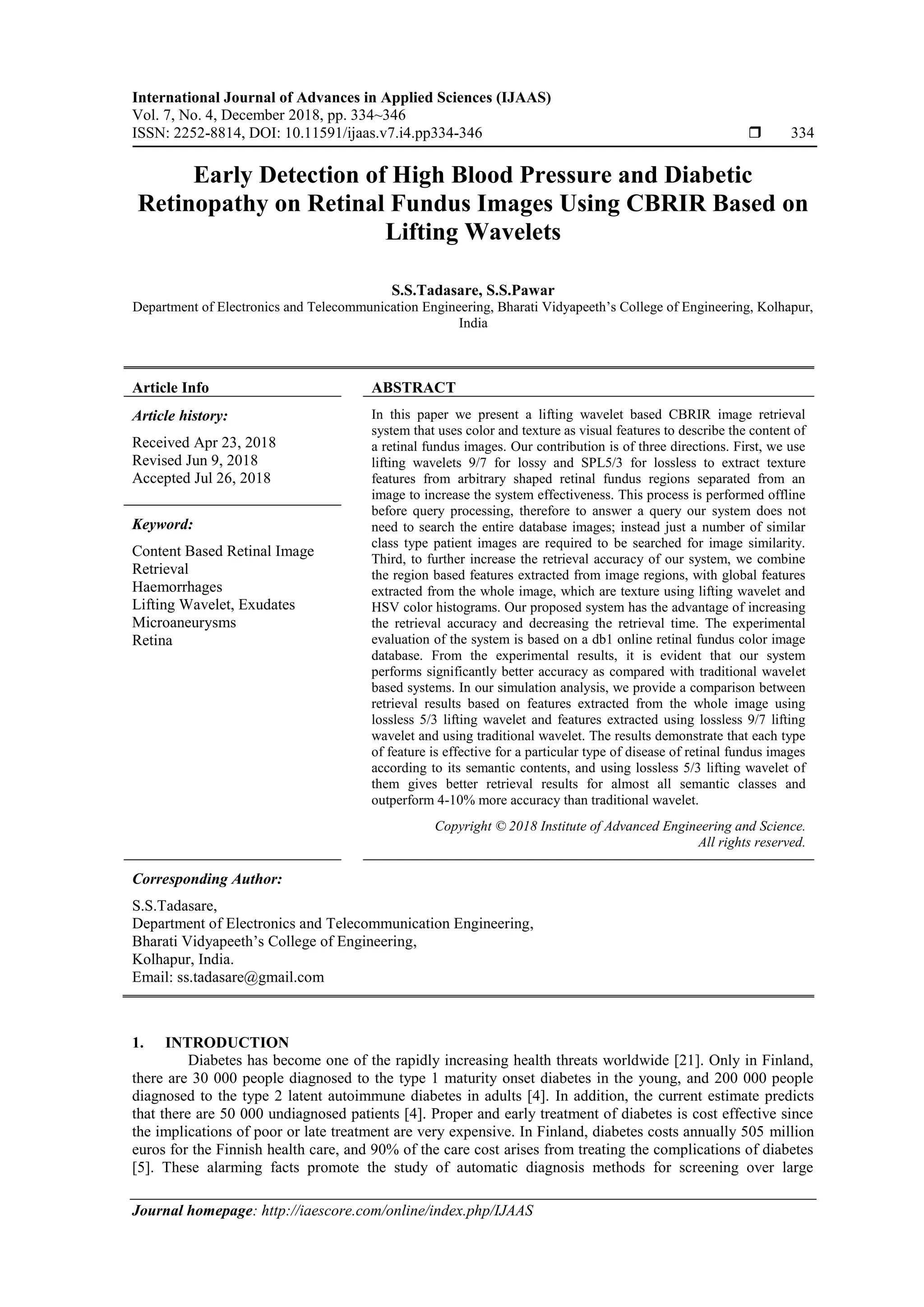 Early Detection of High Blood Pressure and Diabetic Retinopathy on Retinal Fundus Images Using ...