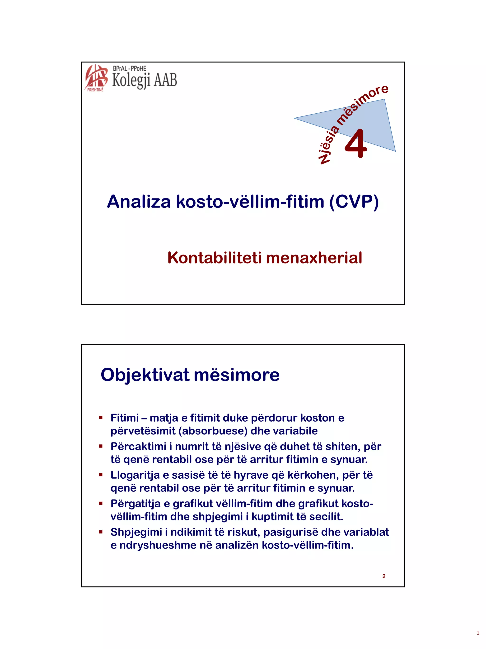 04 analiza kosto vëllim-fitim (cvp) ppt(2) | PDF
