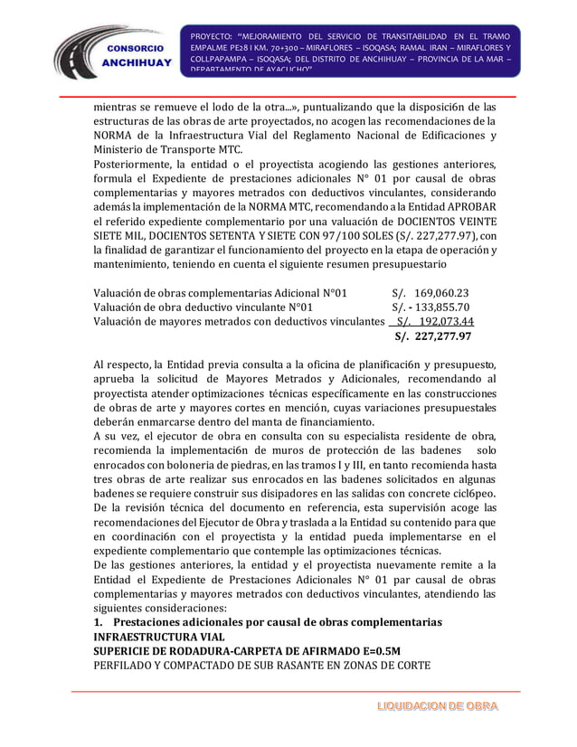 INFORME FINAL DE LIQUIDACION DE OBRA POR CONTRATA