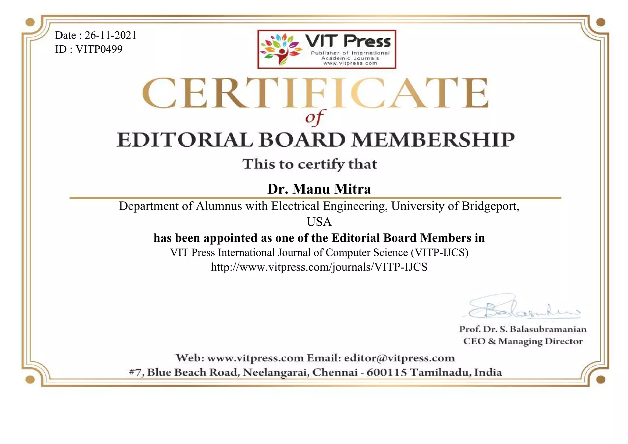 04. editorial board certificate (vitp-ijcs) | PPT