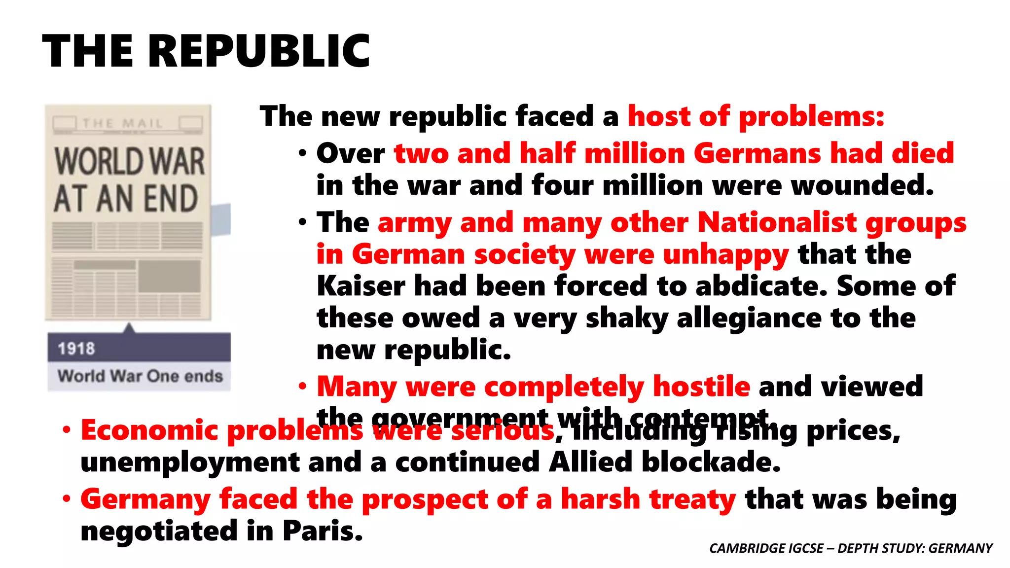 DEPTH STUDY GERMANY: WEIMAR REPUBLIC - 04. WEIMAR TURMOIL YEARS 1919 ...