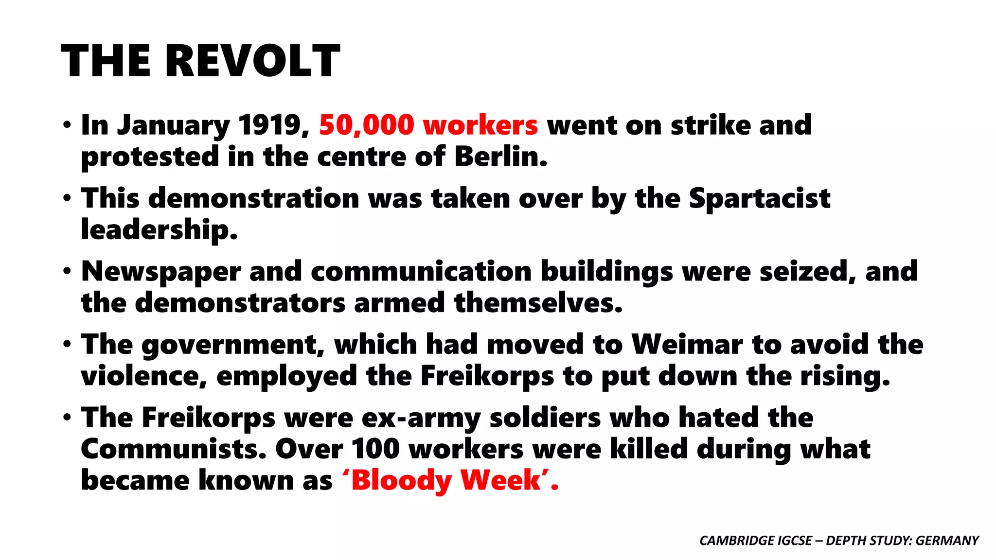 DEPTH STUDY GERMANY: WEIMAR REPUBLIC - 04. WEIMAR TURMOIL YEARS 1919 ...