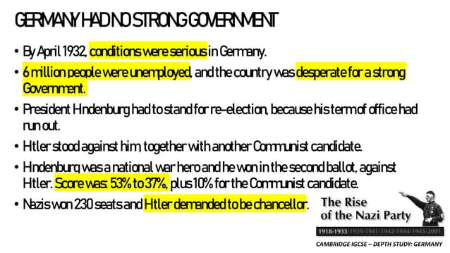DEPTH STUDY GERMANY: NAZI REGIME - 04. HITLER BECOMING CHANCELLOR 1933 ...