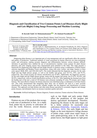 Diagnosis and Classification of Two Common Potato Leaf Diseases (Early Blight and Late Blight ...